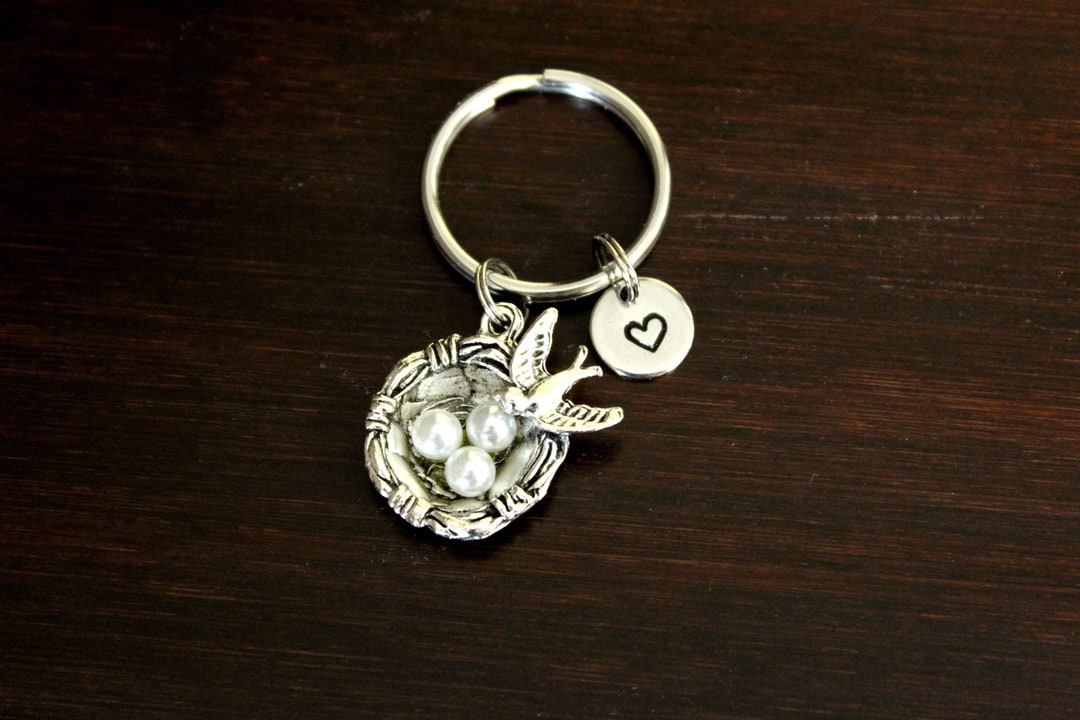 Bird With Nest and Eggs Key Ring/ Keychain / Zipper Pull - Bird Gift ...