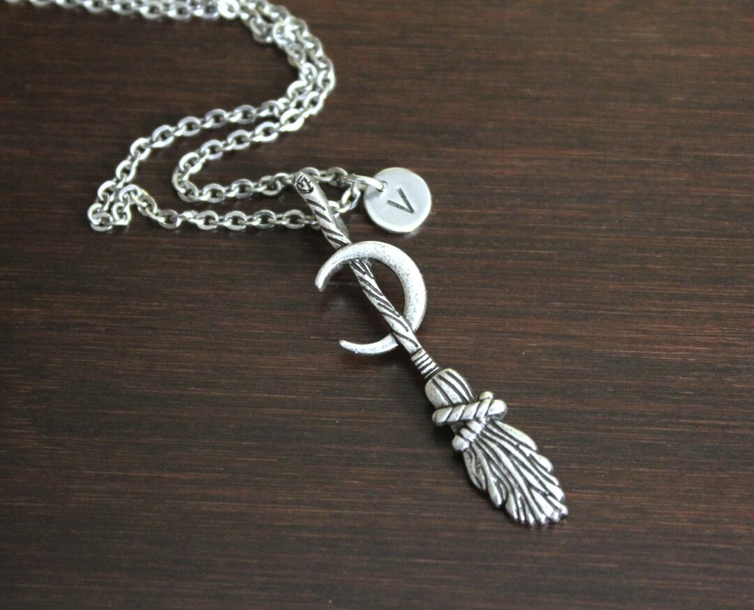 Witch Broom Moon Necklace - Vampire - Pagan Necklace - Wicca Jewelry ...