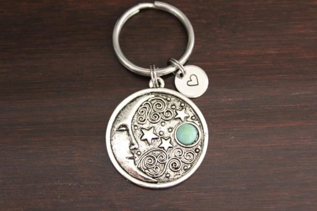 Moon and Star Key Ring/ Keychain / Zipper Pull - Moon Keychain - Night ...