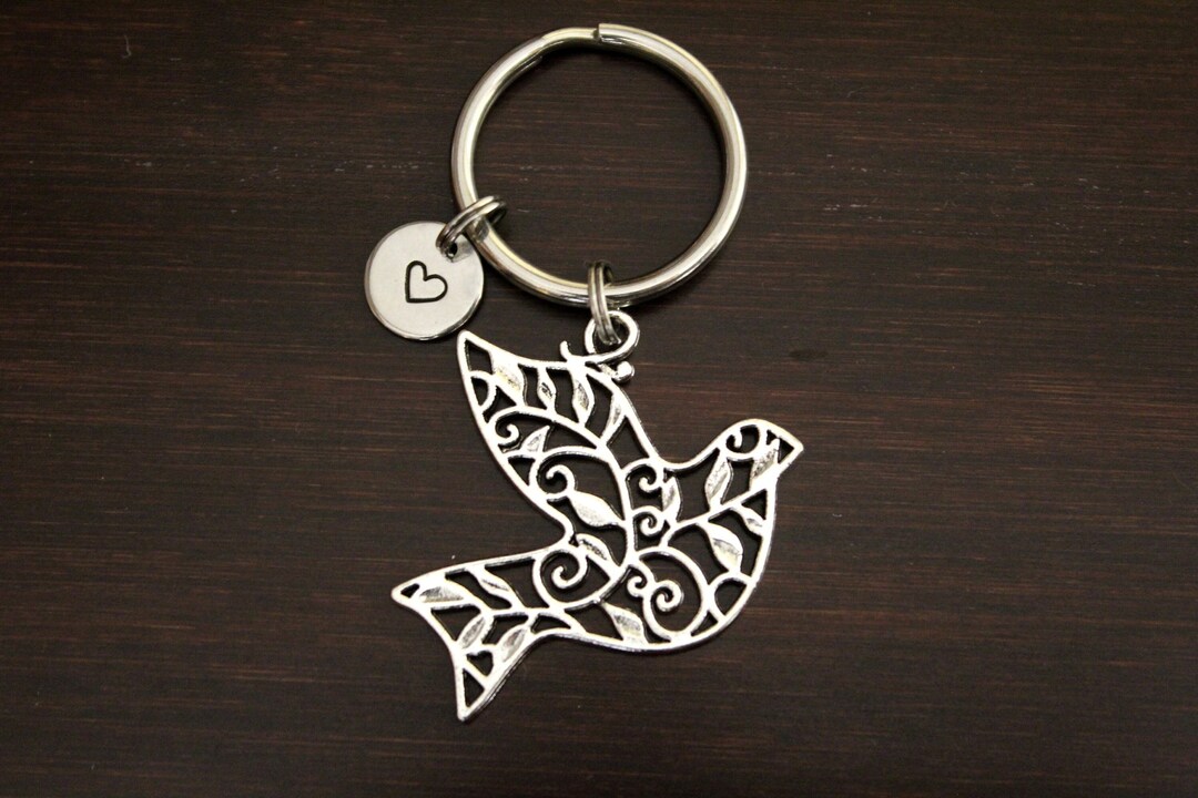 LARGE Dove Key Ring/ Keychain / Zipper Pull - Peace Love Dove - Bird ...