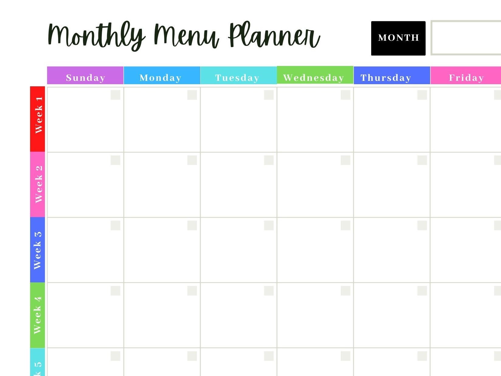 Planificador de menús mensual y semanal imprimible, paquete de lista de ...