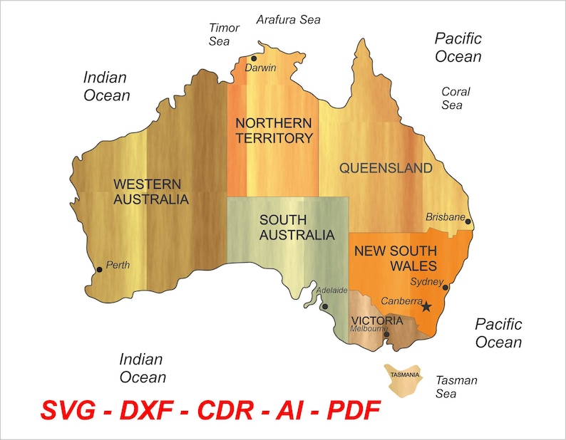 Australia Map SVG Vector Map of Australia Australia Dxf - Etsy