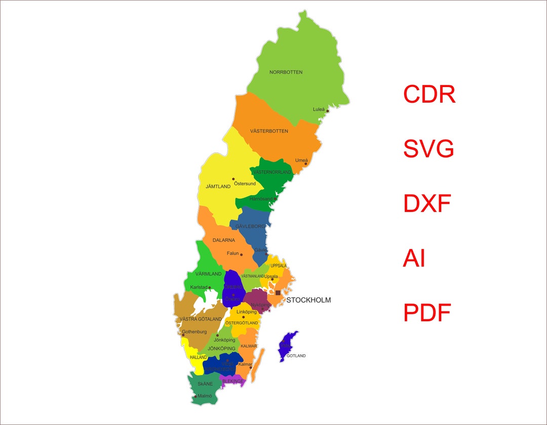 Sweden Map SVG, Vector Map of Sweden , Sweden Dxf Map, AI Sweden Map ...