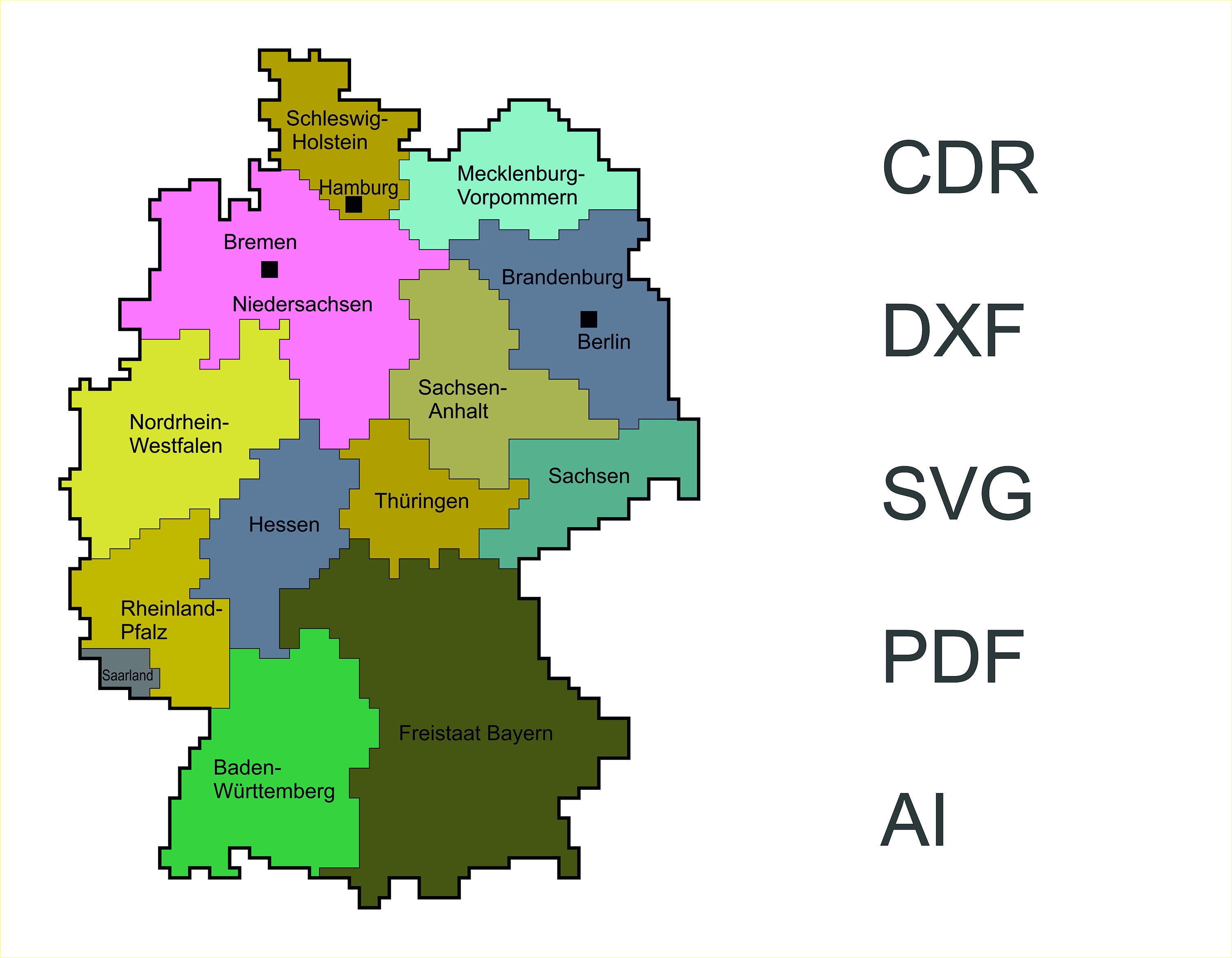 Germany Map SVG, Vector Map of Germany , Germany Dxf Map, AI Germany ...