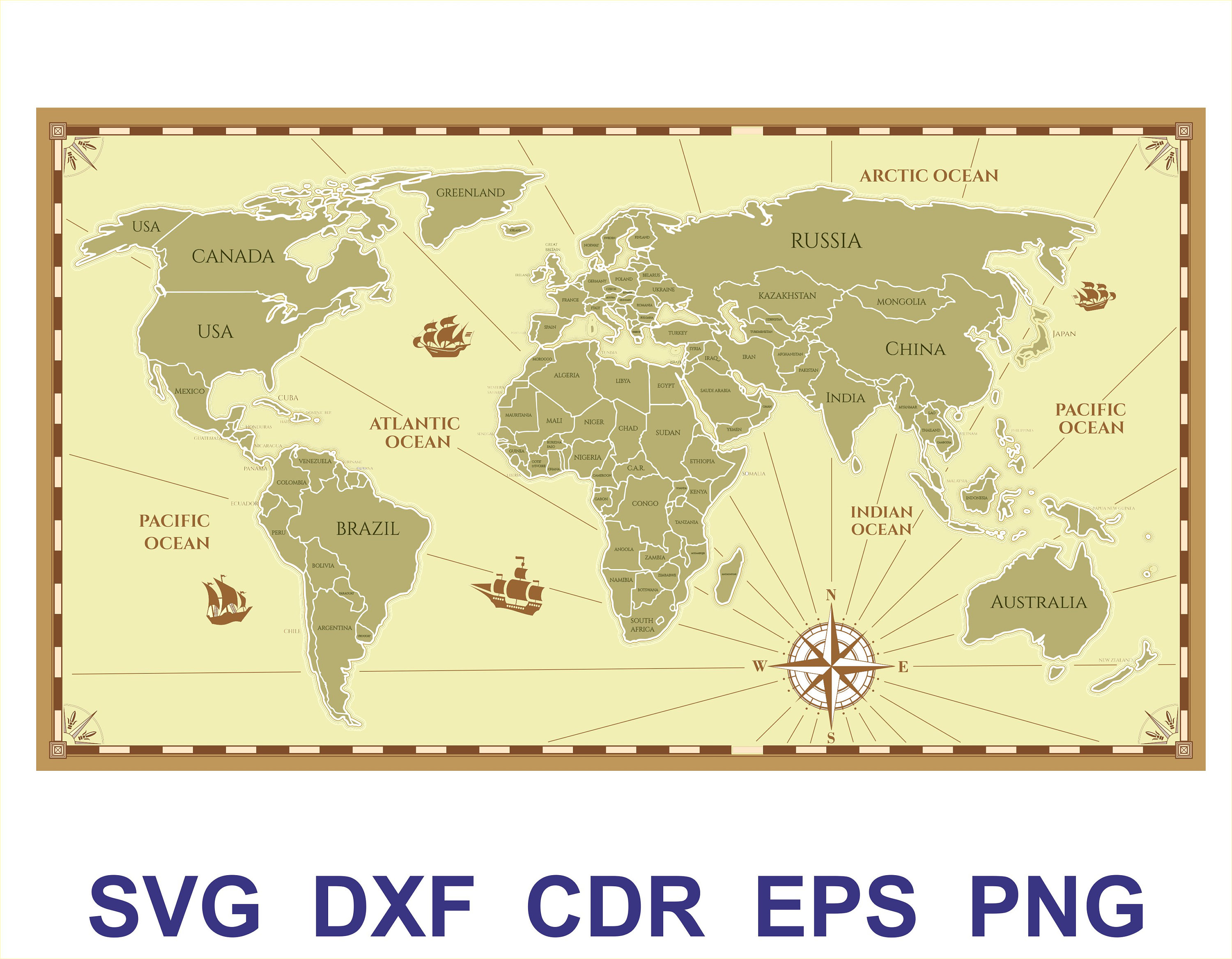 Vintage World Map Svg Vintage Svg Old Map Png Vintage Map - Etsy