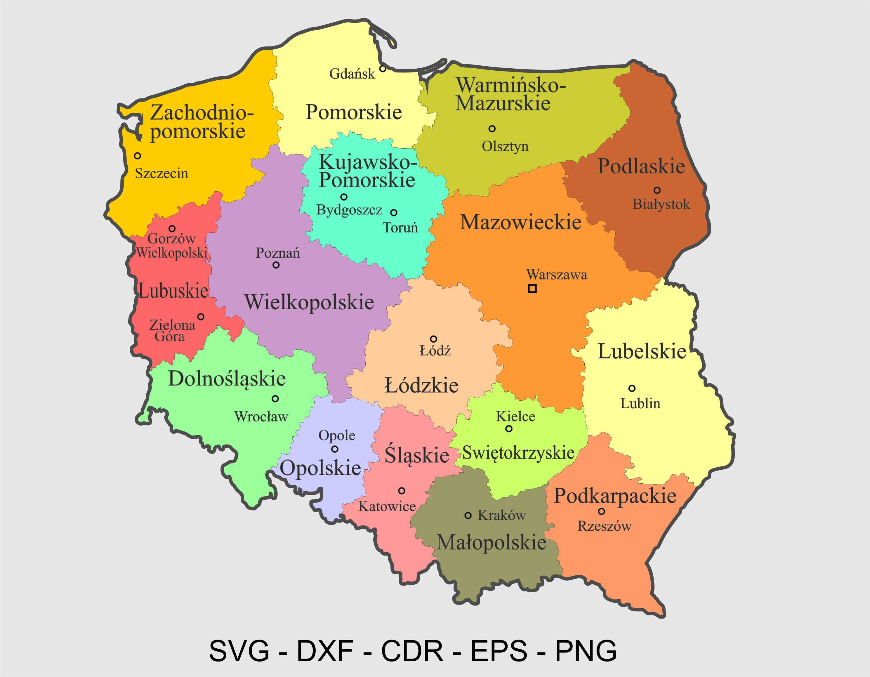 Polonia mapa vector Mapa Polski Mapa Rzeczypospolitej png - Etsy España