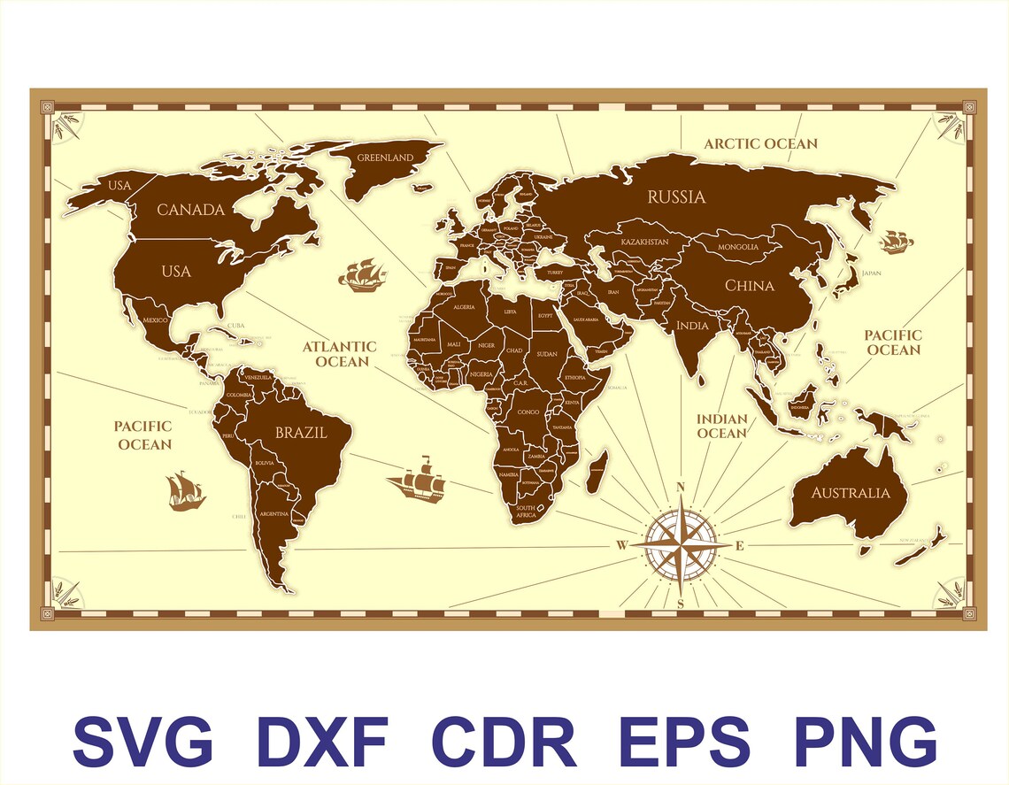 Vintage World Map Svg, Vintage Svg, Old Map Png, Vintage Map Png, Old ...
