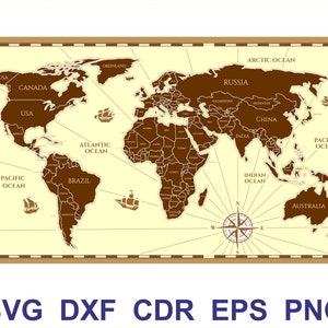 Vintage World Map Svg, Vintage Svg, Old Map Png, Vintage Map Png, Old ...