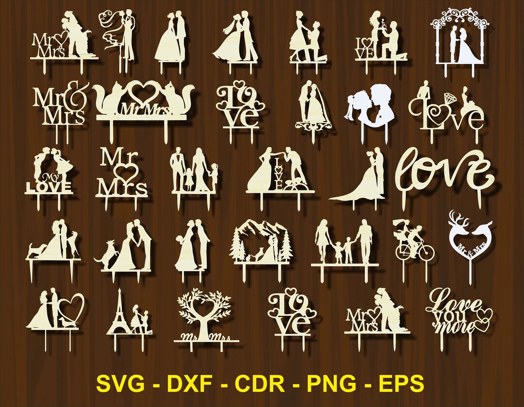 Wedding Cake Topper Svg, CNC Bride and Groom Cake Topper for Laser ...