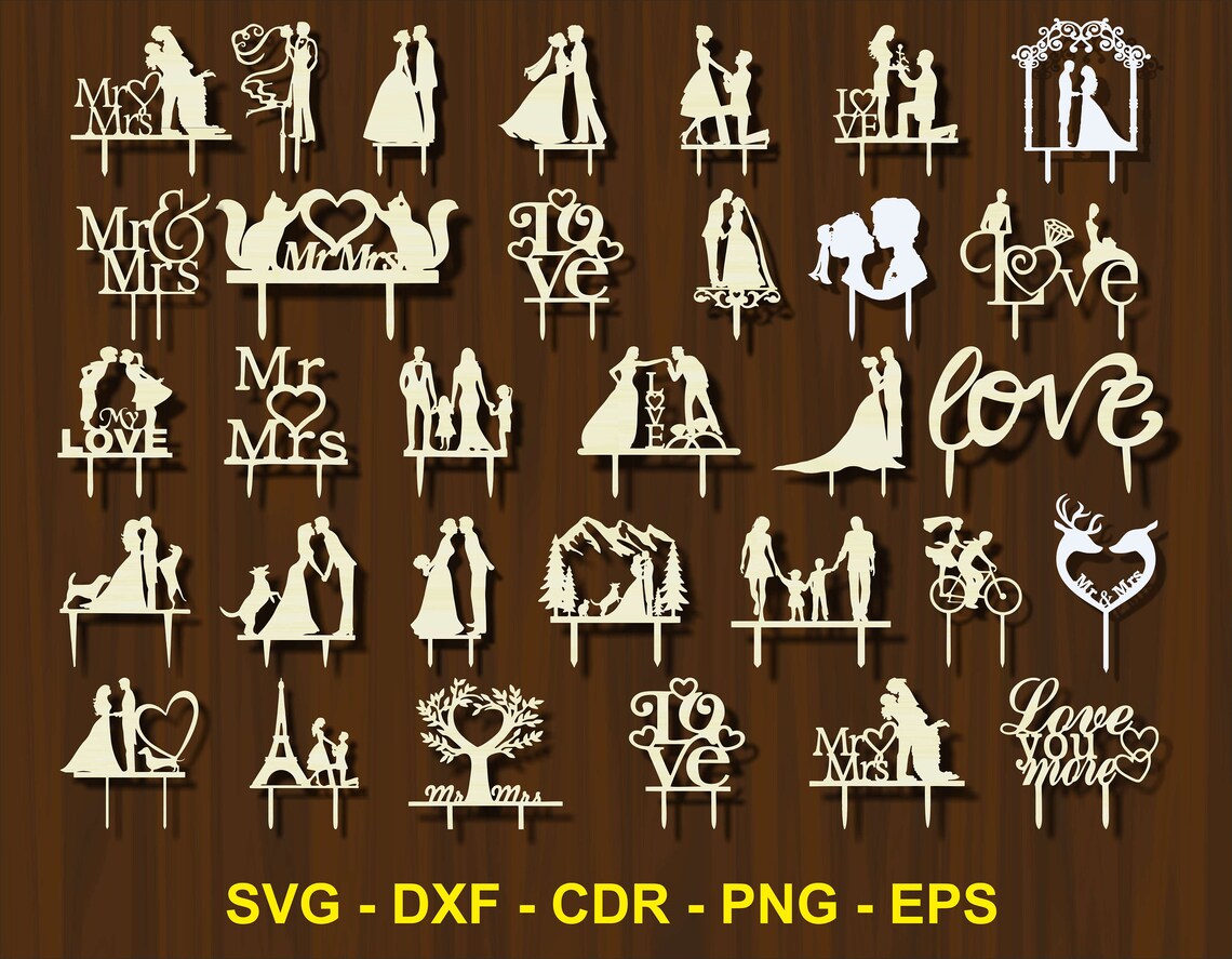 Wedding Cake Topper Svg CNC Bride and Groom Cake Topper for - Etsy Canada