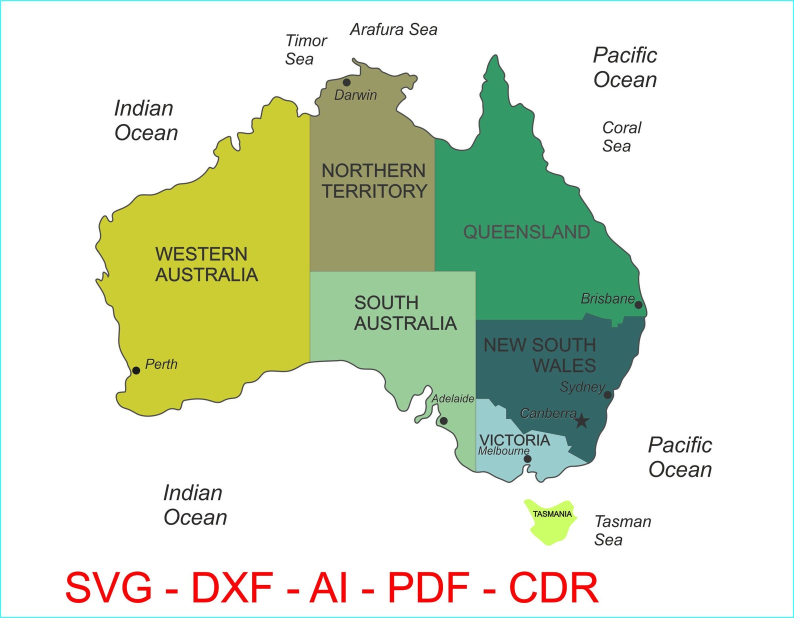 Australia Map SVG, Vector Map of Australia , Australia Dxf Map, AI ...