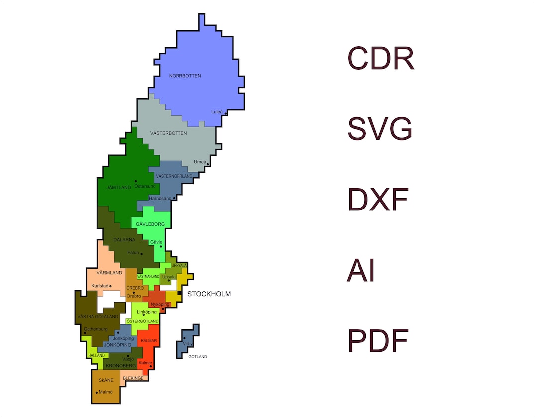 Sweden Map SVG, Vector Map of Sweden , Sweden Dxf Map, AI Sweden Map ...