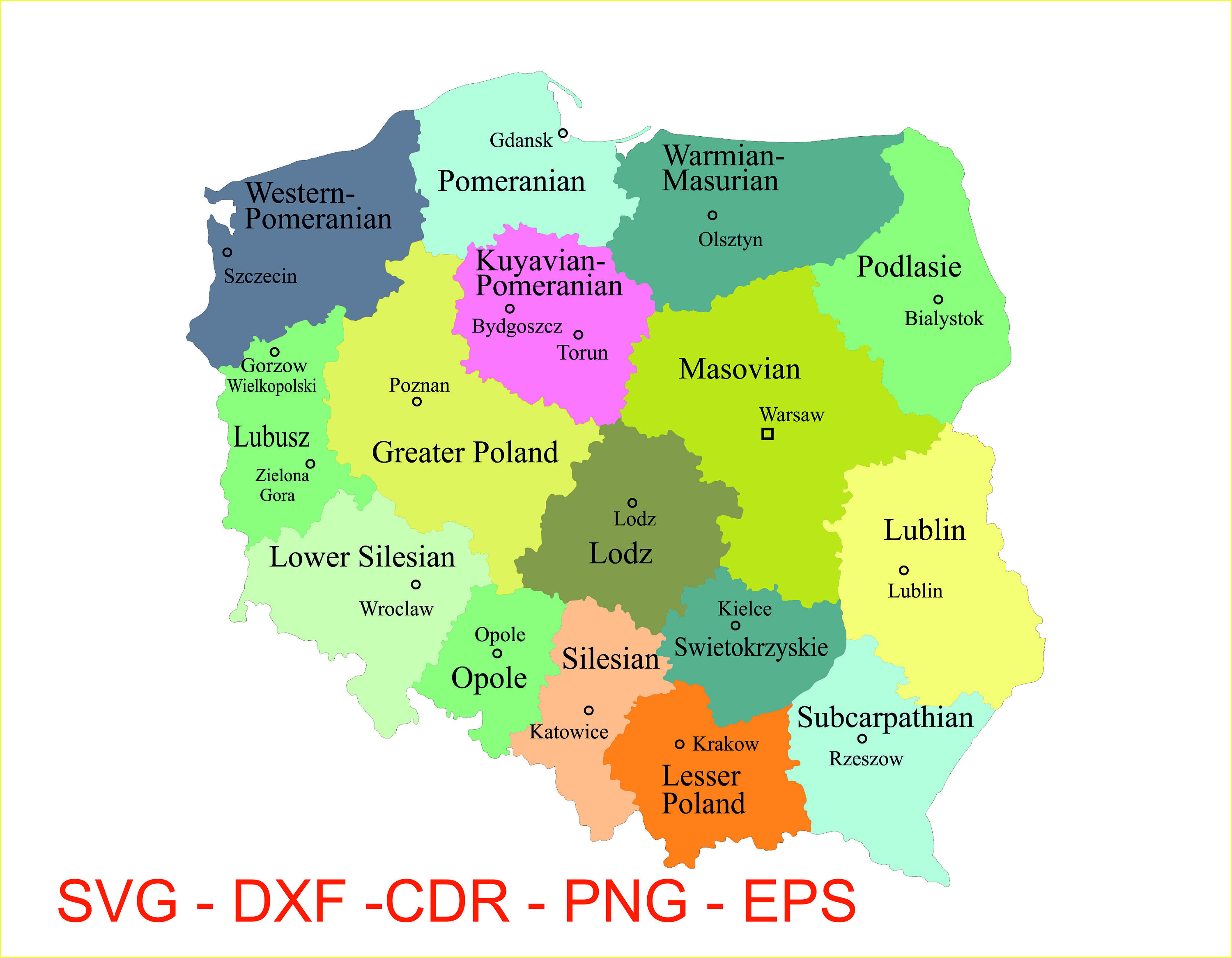 Poland Map Vector in English, Mapa Polski, Mapa Rzeczypospolitej Png ...