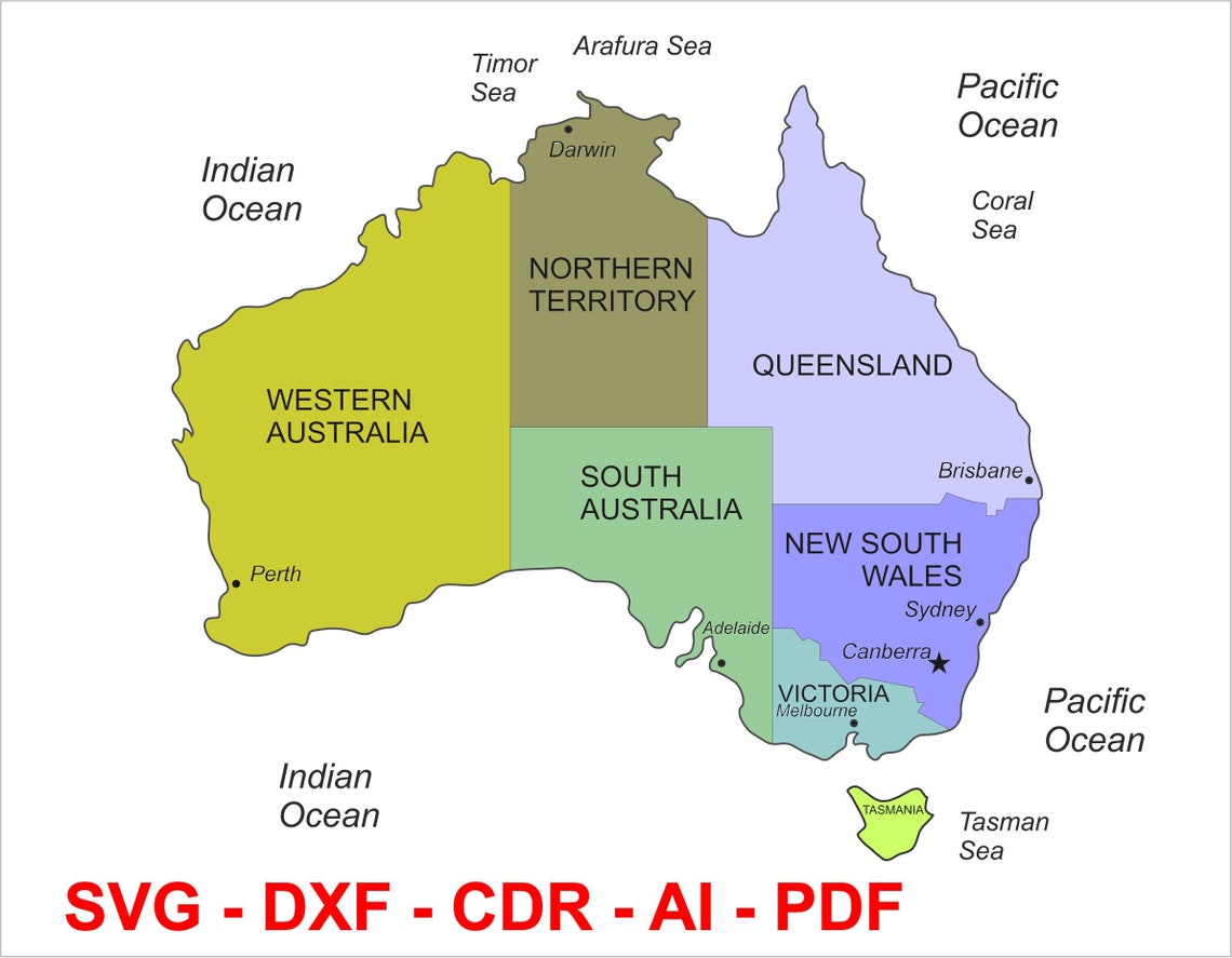 Australia Map SVG, Vector Map of Australia , Australia Dxf Map, AI ...