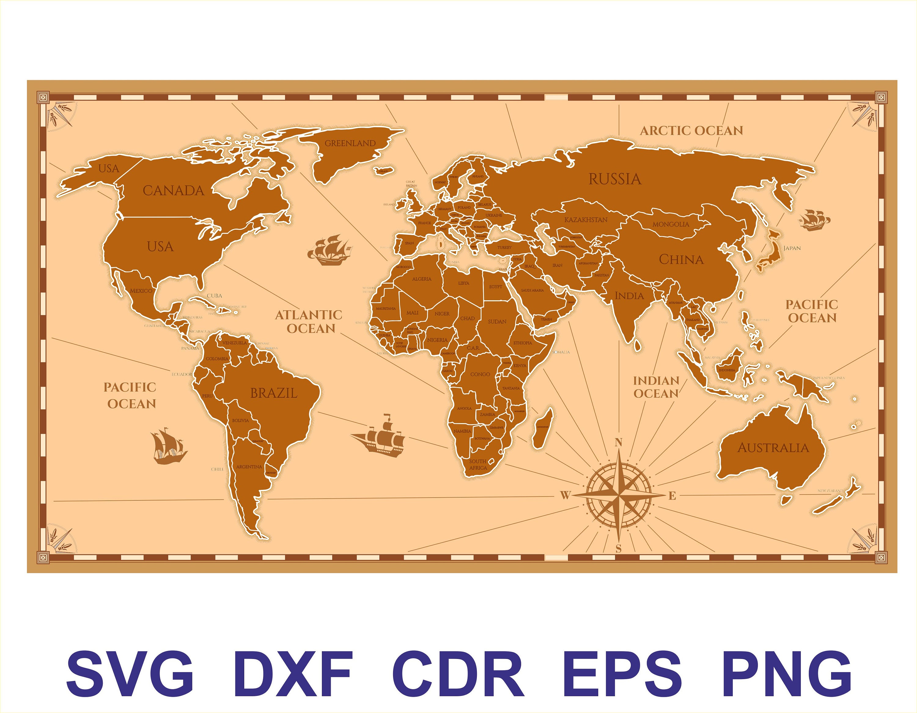Vintage World Map Svg Vintage Svg Old Map Png Vintage Map - Etsy