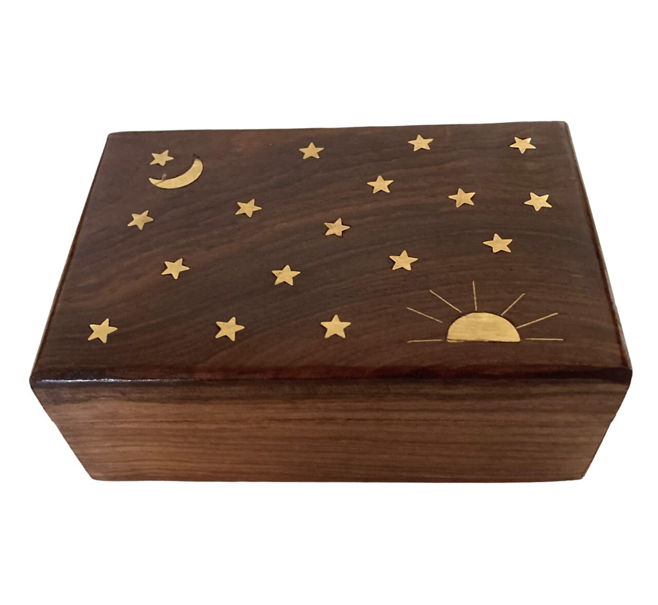 Celestial Wood Box Stars Sun & Moon Brass Inlay - Etsy