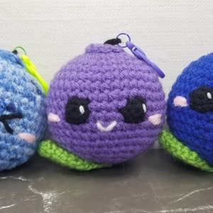 Crochet Blueberry Keychain Stuffies, Amigurumi Blueberry Stress Ball ...