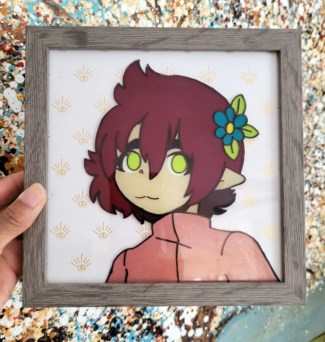 Handpainted Shadow Box Glass Painting, Unique Handmade Gift for Anime ...