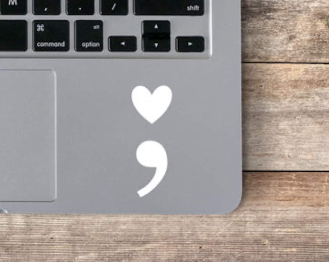 White Heart Semicolon Laptop Vinyl Decal / Semicolon Decal / Semicolon ...