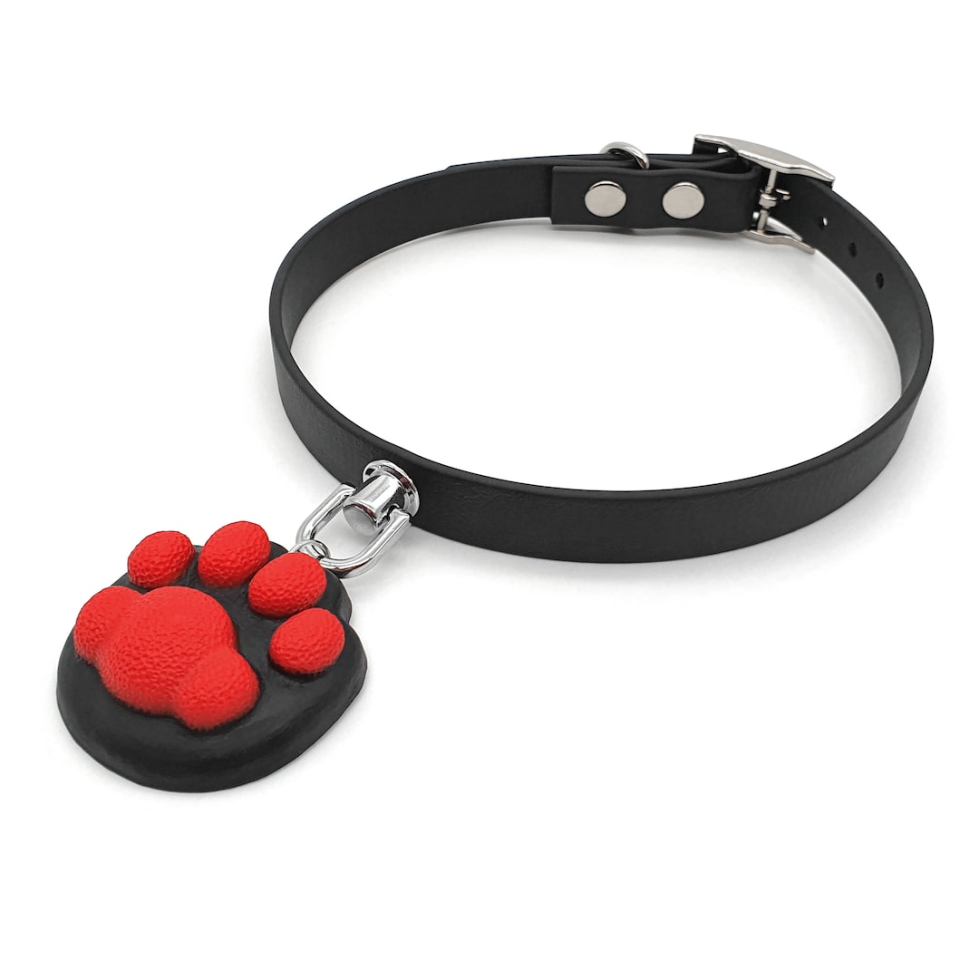 Squishy Paw Choker Cat Paw Style Black Faux Leather Biothane Gothic ...