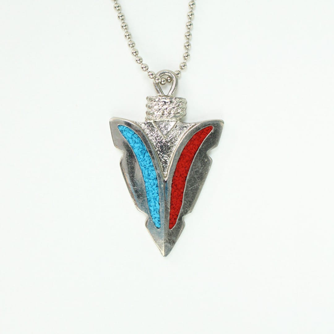 Vintage Navajo Turquoise Coral Chip Inlay Silver Plated Necklace ...
