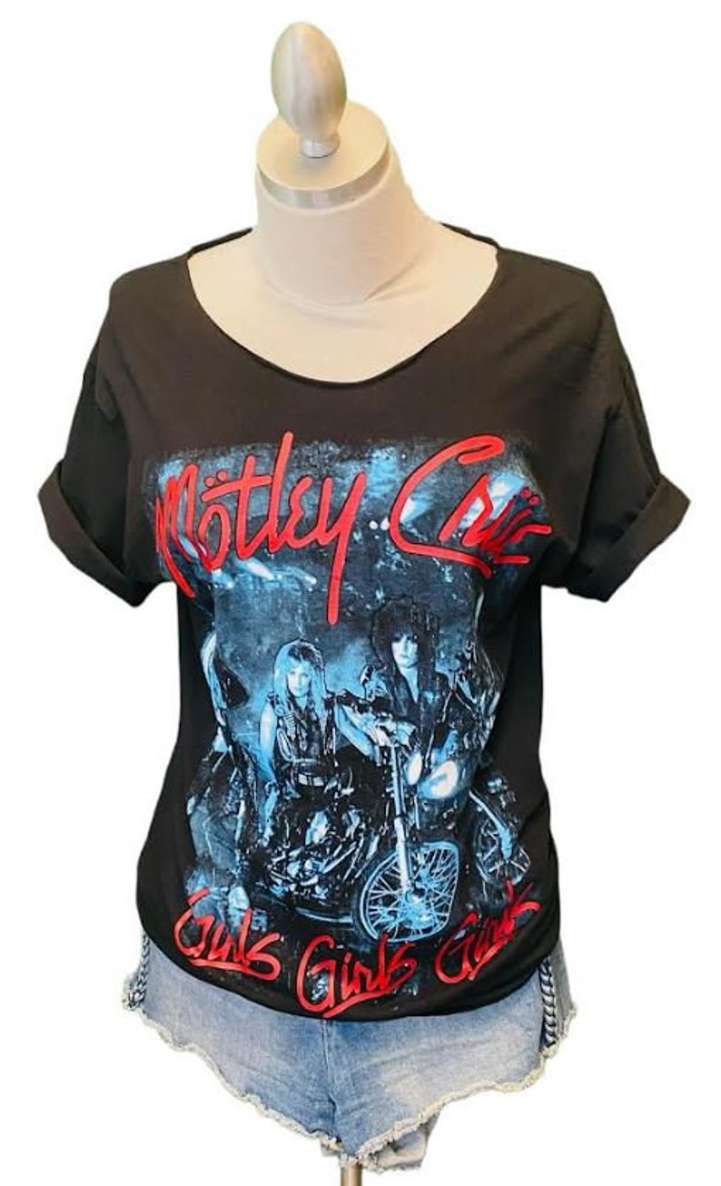Motley Crüe Shirt Customized Scoop Neck Roll up Sleeves Back - Etsy