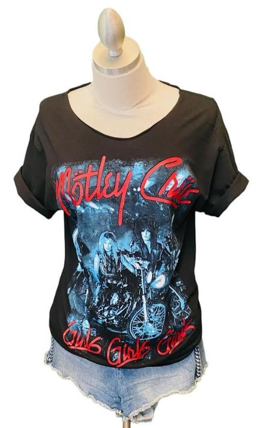 Motley Crüe Shirt Customized Scoop Neck Roll up Sleeves Back - Etsy