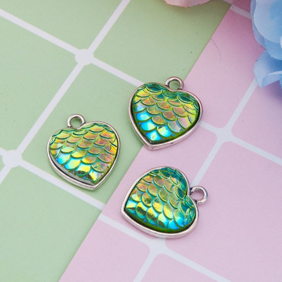 Mermaid Scale Heart Charm Mermaid Heart Charm Mermaid - Etsy