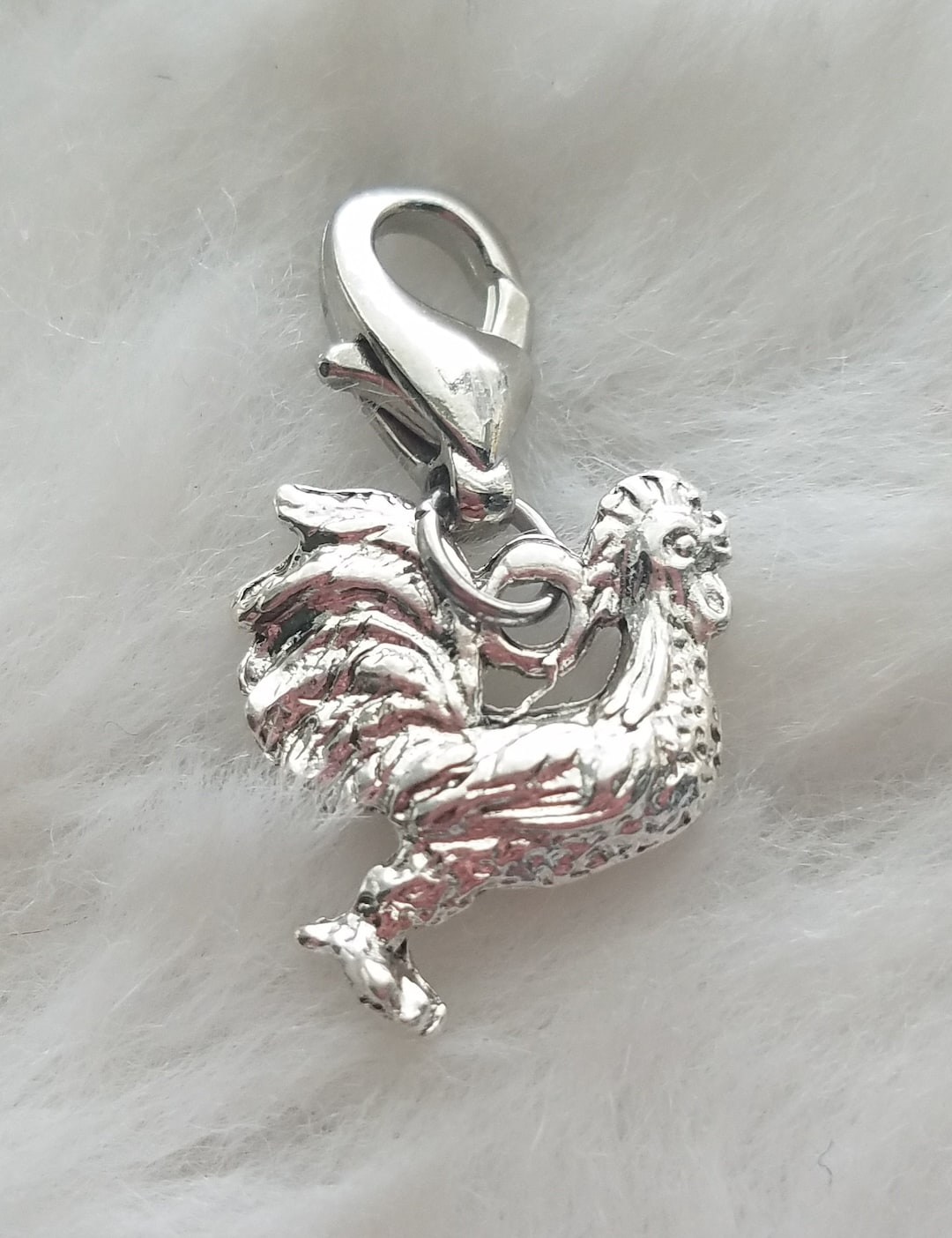 Rooster Charm Hen Charm Chicken Charm Farm Charm Sterling Silver Plated ...