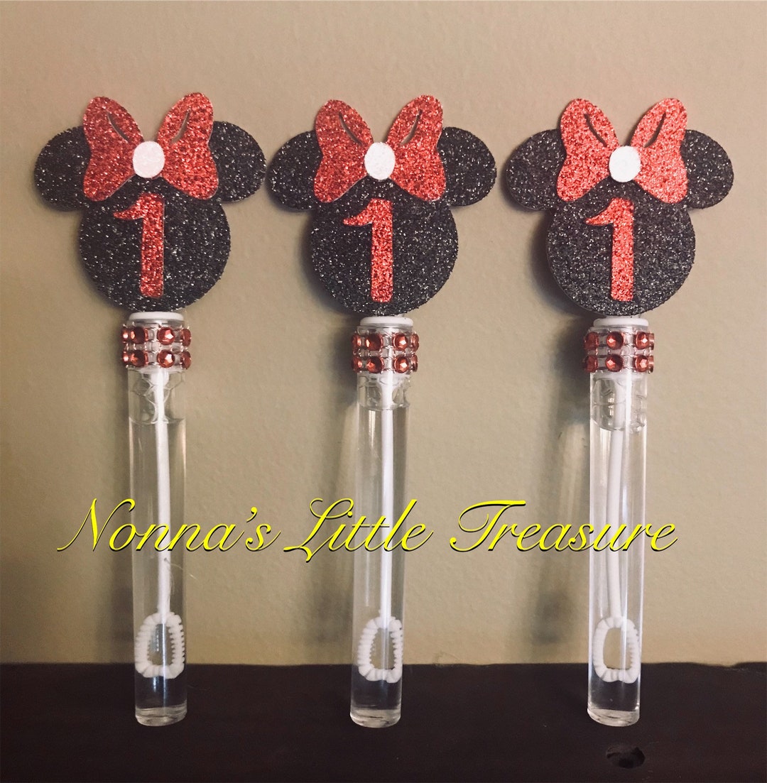 12 Glitter Minnie Mouse Bubble Wands,bubble Wands,minnie Mouse Favors ...