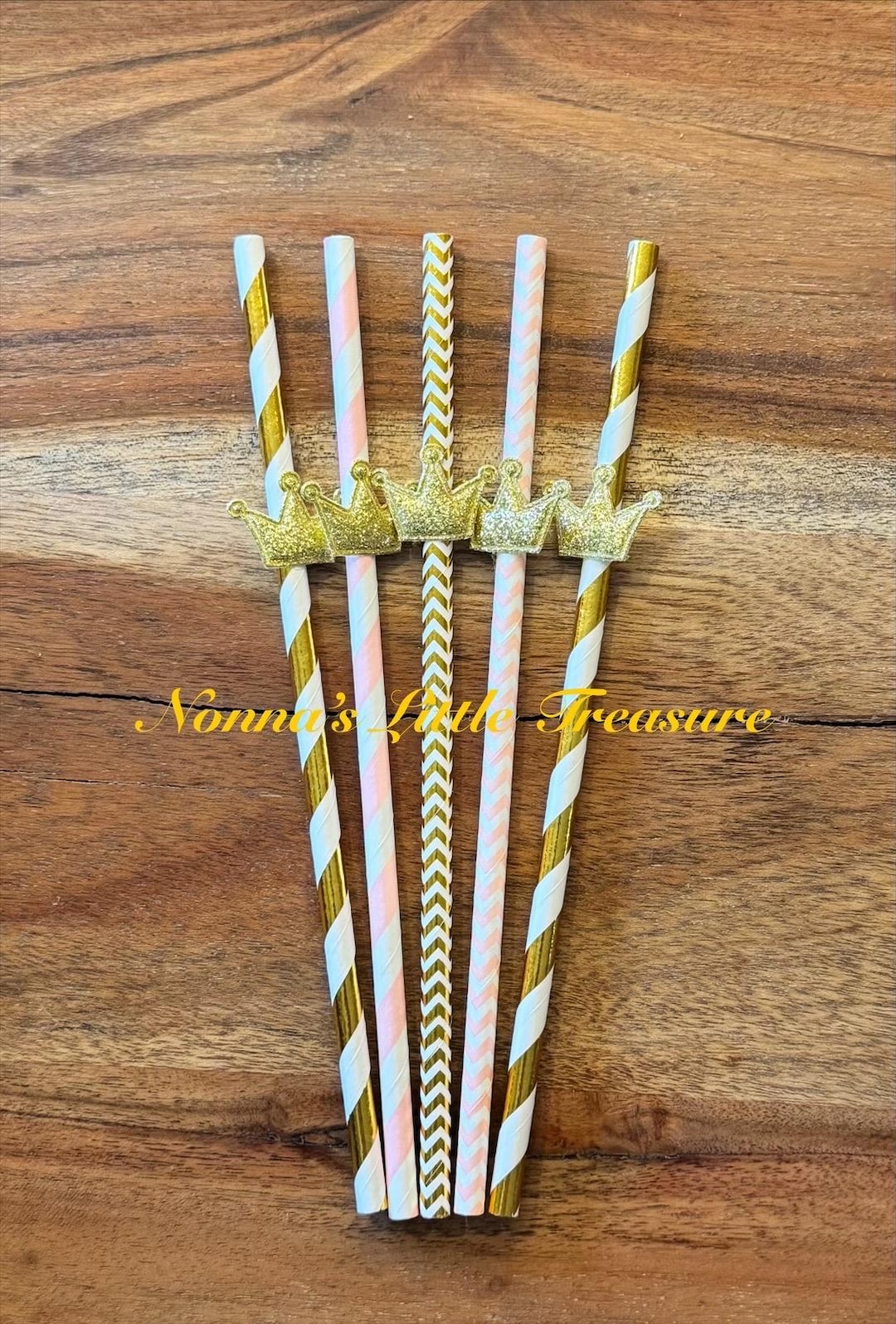 12 Pink and Gold Princess Crown Paper Straws,princess Crown Straws,baby ...