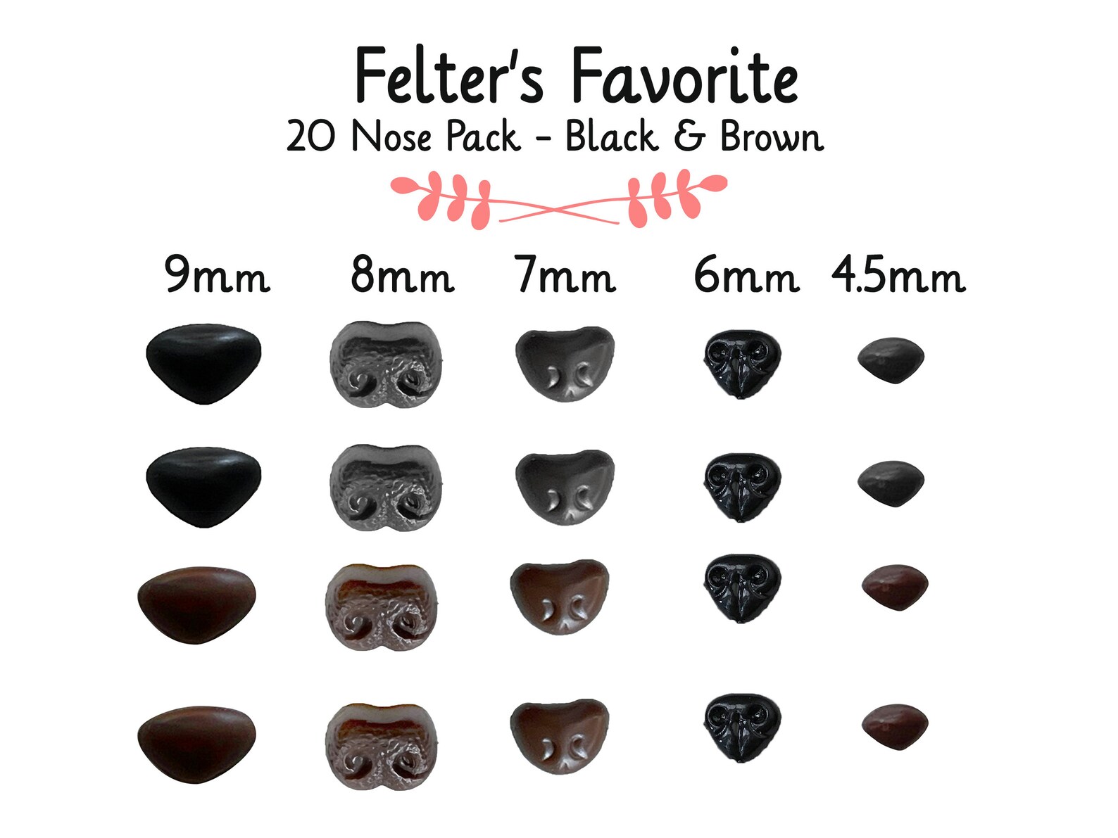 Animal Noses Assortment Variety Pack - 20 Noses | Black, Brown, Pink ...