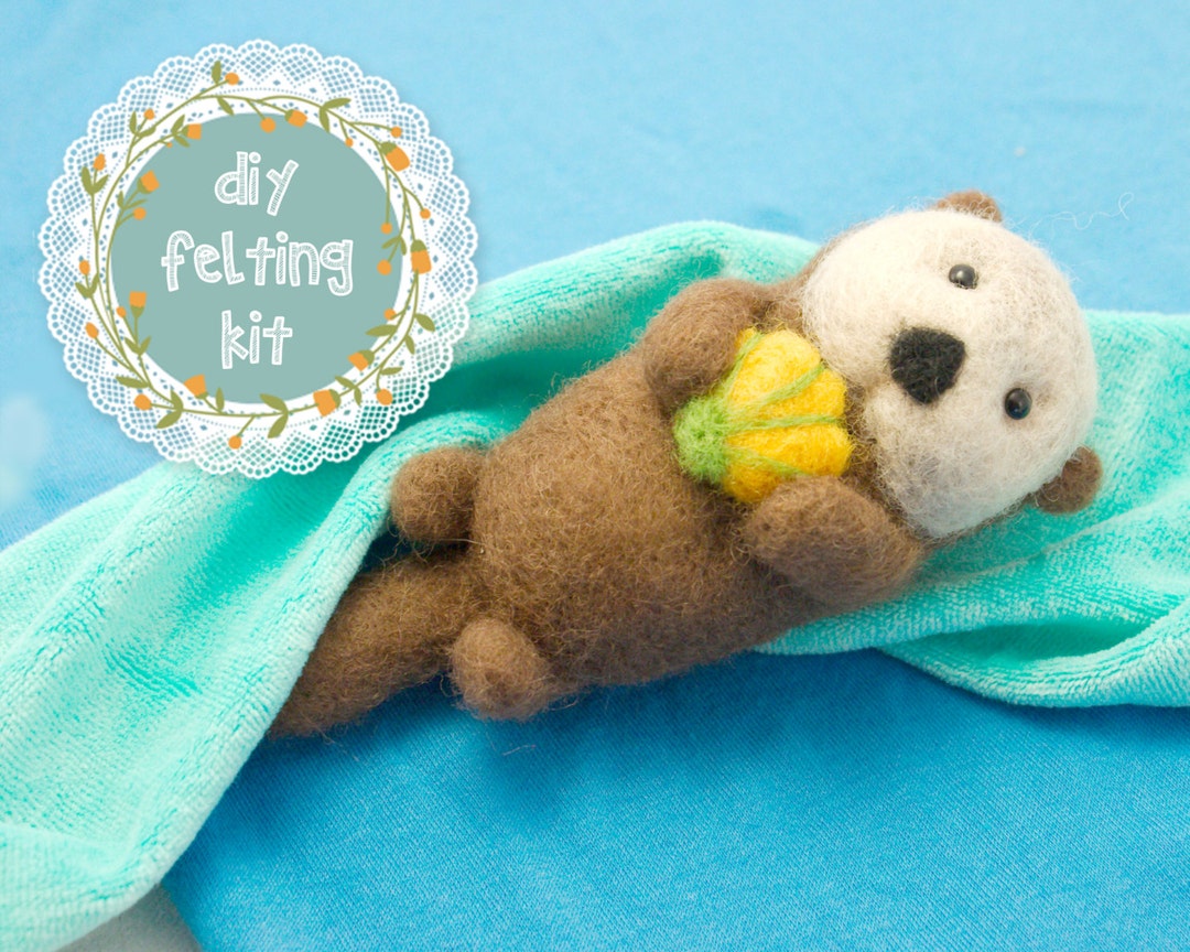 Needle Felting Kit DIY - Sea Otter & Shell // Cute Wool Needle Felted ...