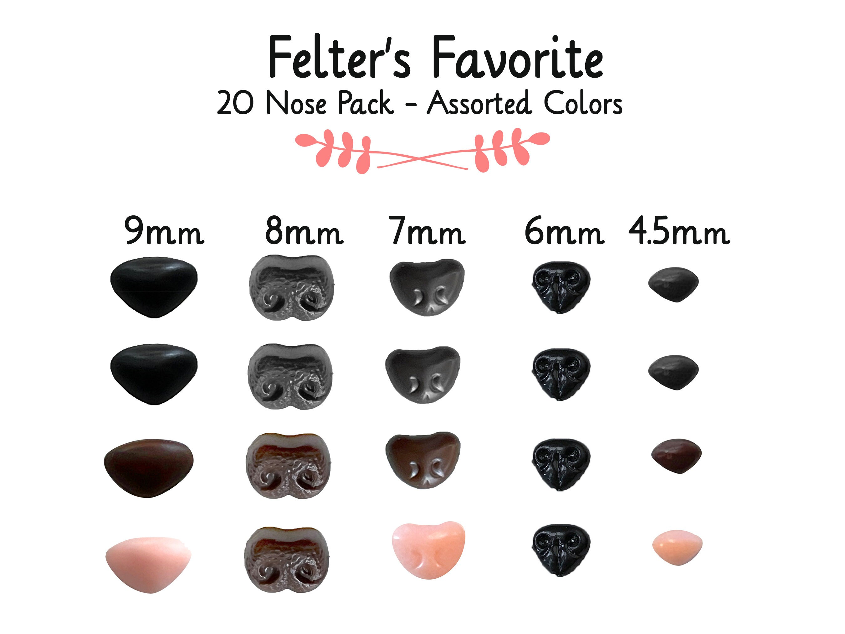 Animal Noses Assortment Variety Pack - 20 Noses | Black, Brown, Pink ...