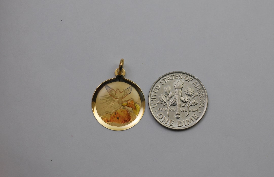 14K Solid Gold Baptism Medal - Etsy