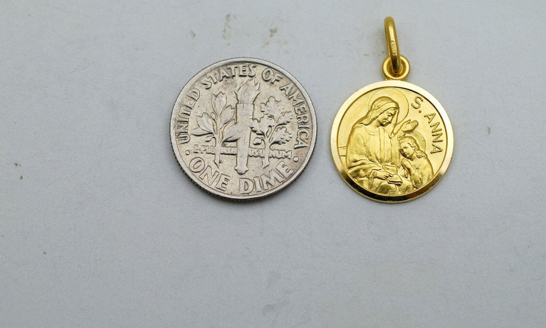 18K Solid Gold Small St Anne Medal Pendant - Etsy