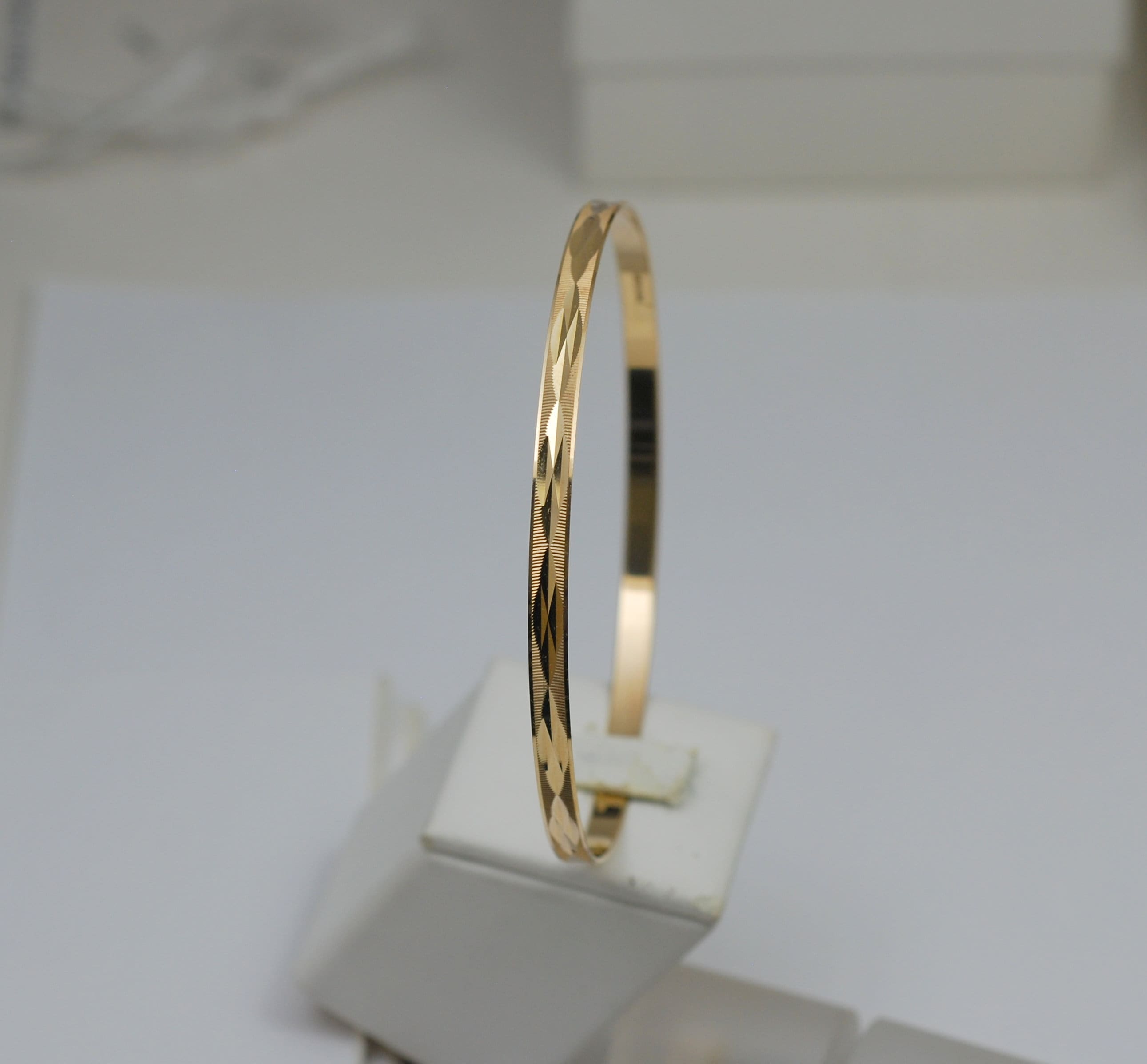 10K Solid Gold Diamond Cut Bangle Bracelet - Etsy Singapore