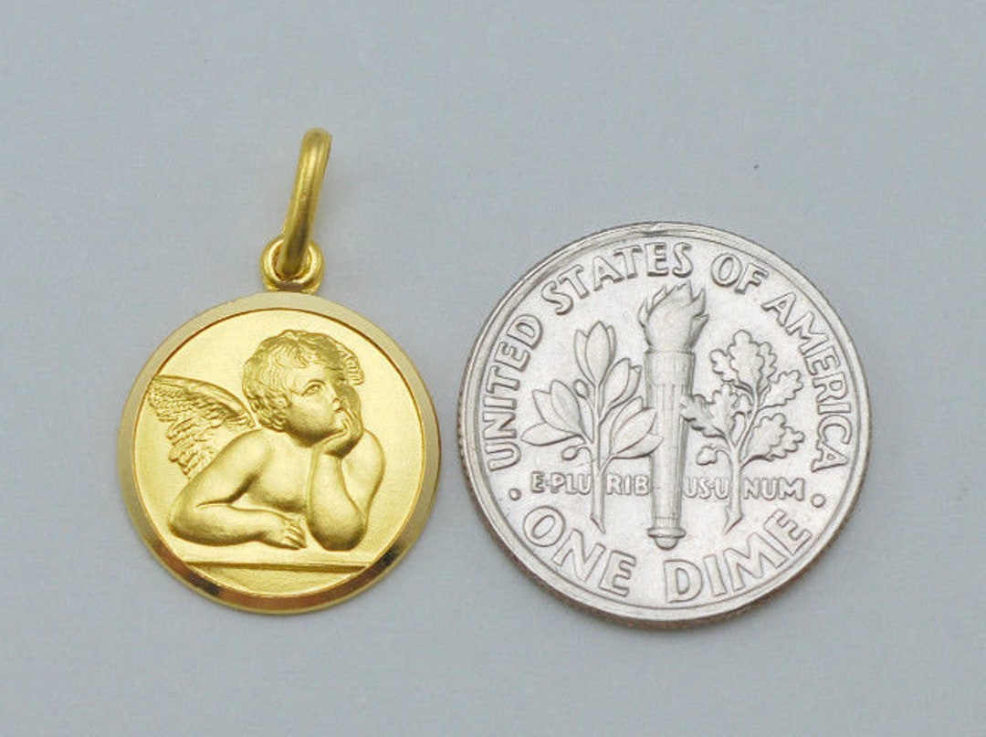 18K Solid Gold Guardian Angel Pendant - Etsy