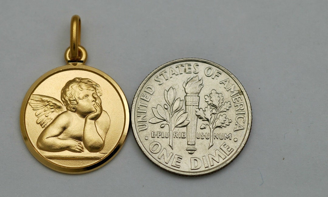 10K Solid Gold Guardian Angel Medal / Pendant - Etsy