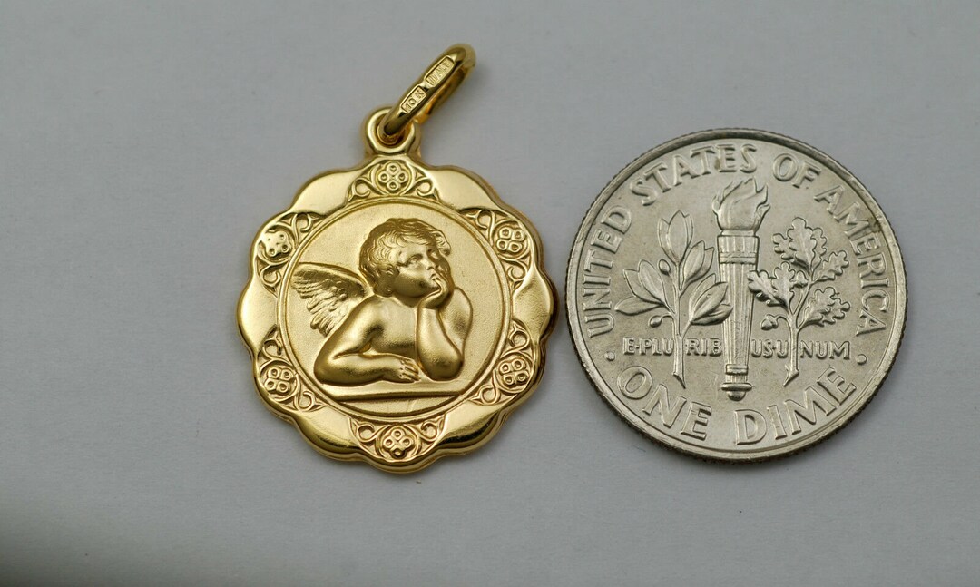 10K Gold Guardian Angel Pendant - Etsy