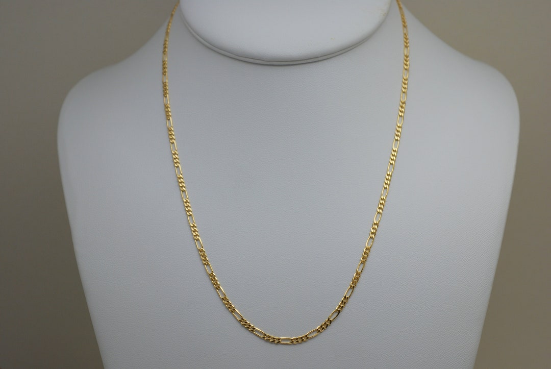 10K Solid Gold 18 Inches Fine Figaro Chain - Etsy