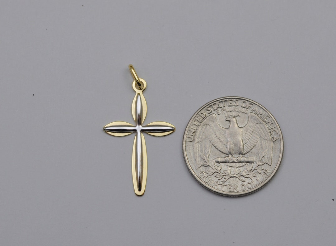 10K Solid Gold Two Tone Cross Pendant - Etsy