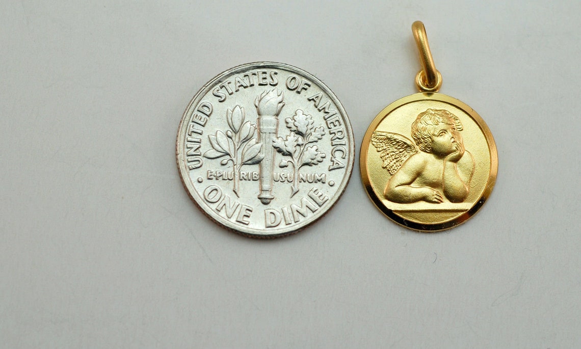 14K Solid Gold Guardian Angel Medal / Pendant - Etsy