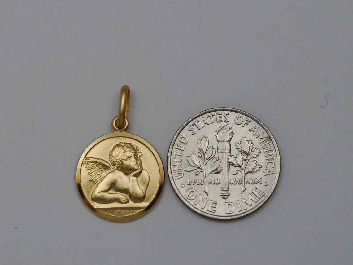 10K Solid Gold Guardian Angel Pendant - Etsy