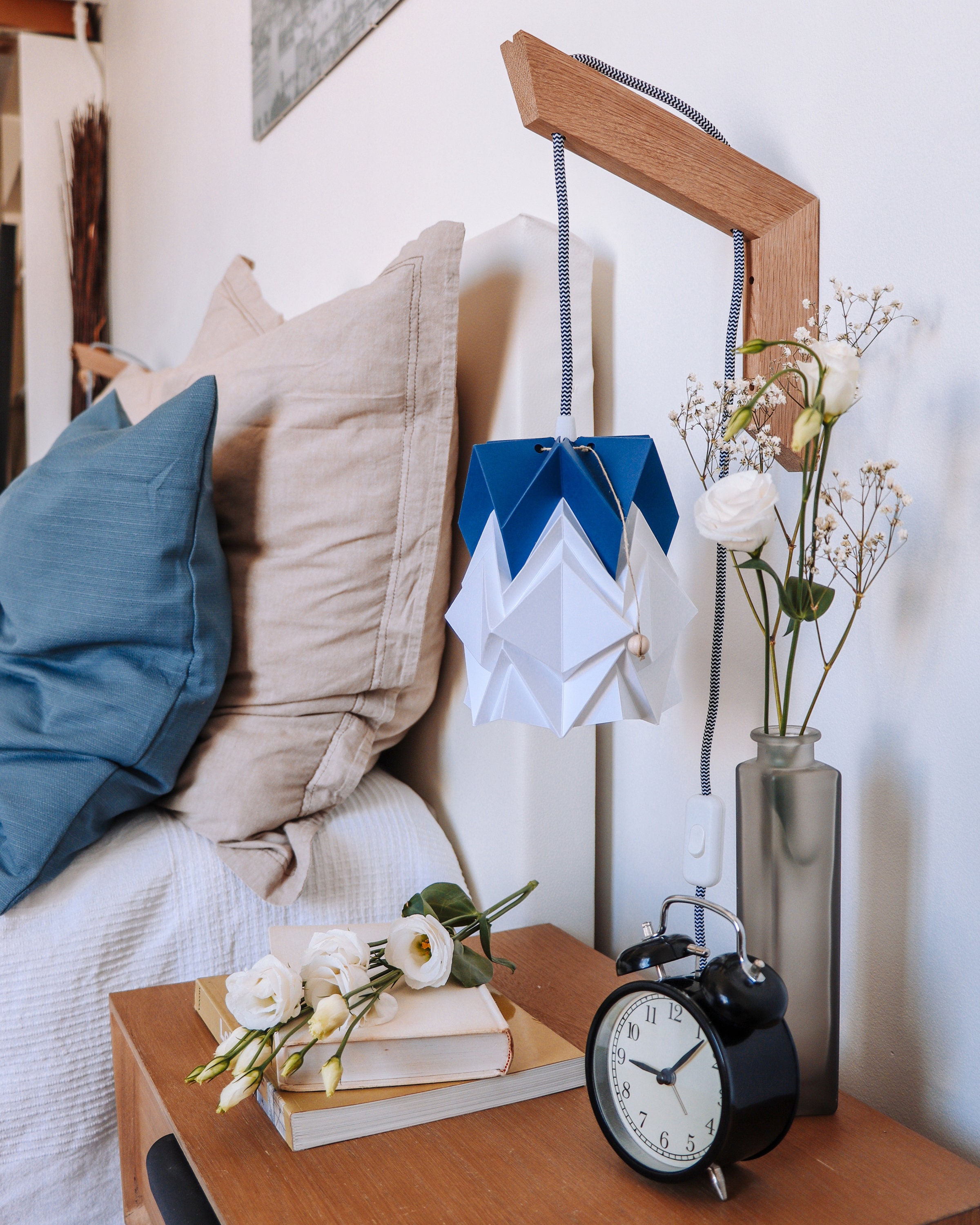 Origami Wall Lighting Fixture - Wooden Bracket With Small Paper Pendant ...