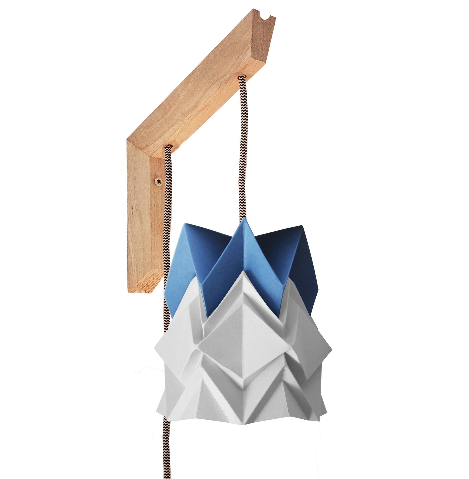 Origami Wall Lighting Fixture - Wooden Bracket With Small Paper Pendant ...