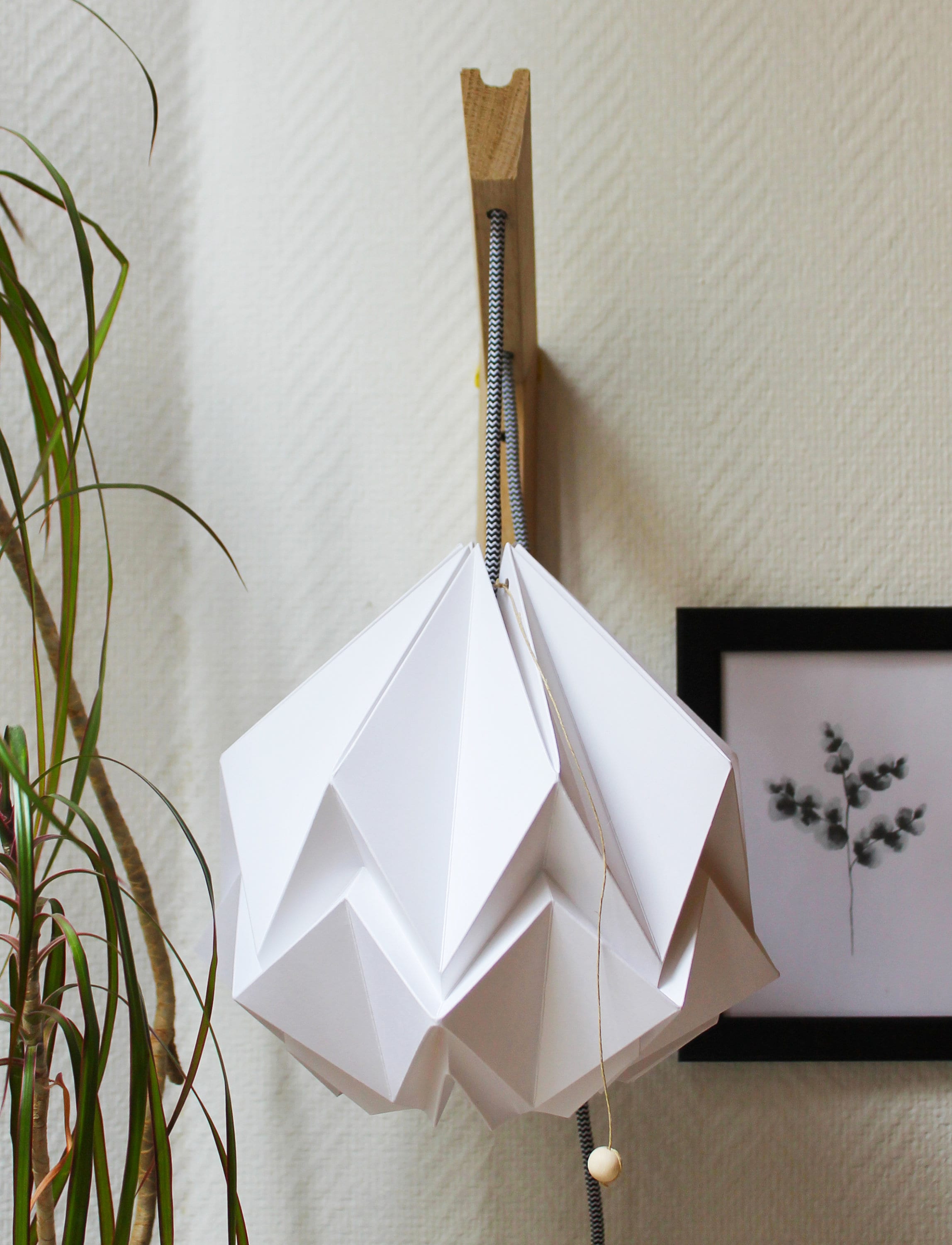 Origami Wall Lighting Fixture - Wooden Bracket With Paper Pendant Light ...