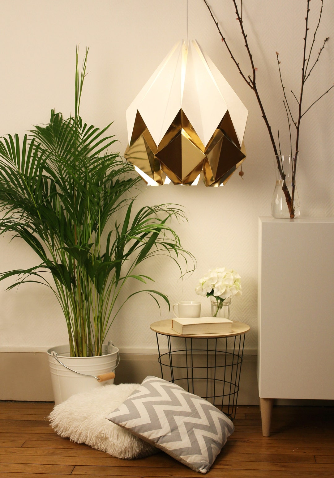 LAST ITEMS - XL White and Golden Paper Origami Lamp - Etsy