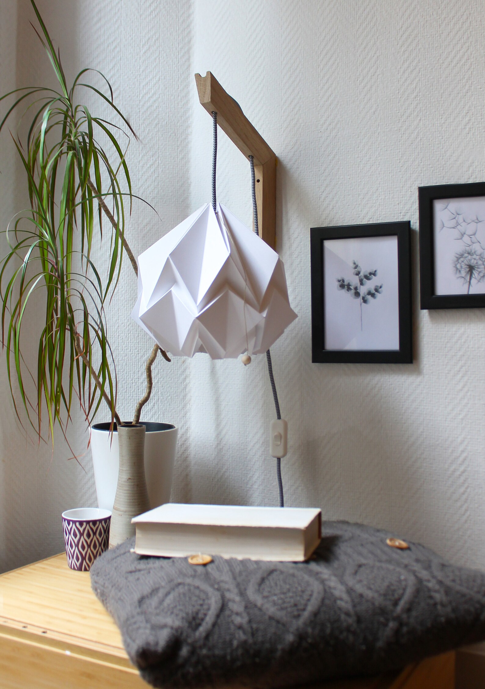 Origami Wall Lighting Fixture Wooden Bracket With Paper - Etsy