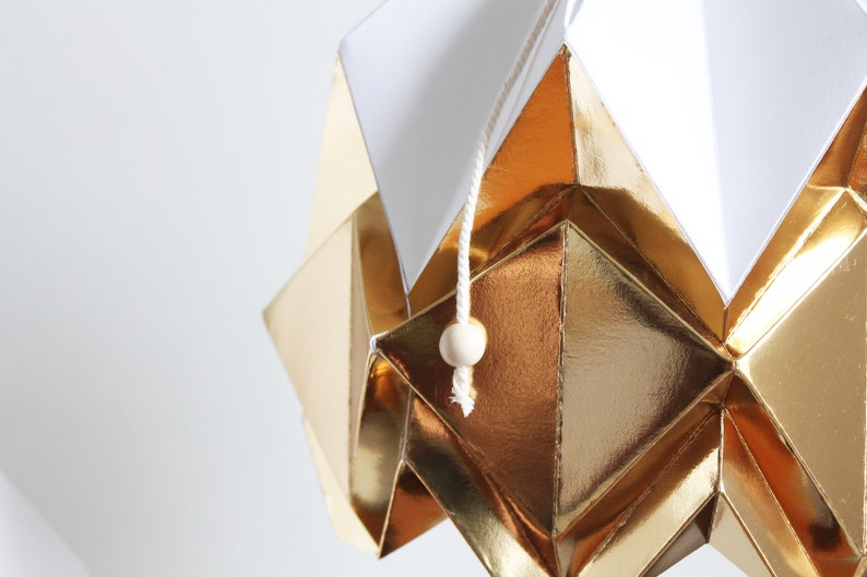 Origami Lampshade in White and Gold Paper Medium Size - Etsy